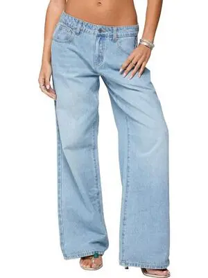 EDIKTED Mirra Flower Pocket Low-Rise Wide-Leg Jeans