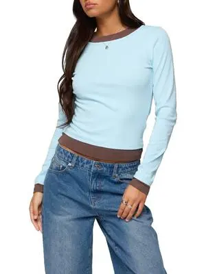 EDIKTED Layered Look Long Sleeve Stretch Cotton Top - Light-blue