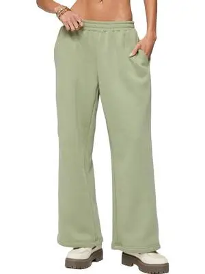 EDIKTED Cotton Blend Straight Leg Sweatpants - Olive