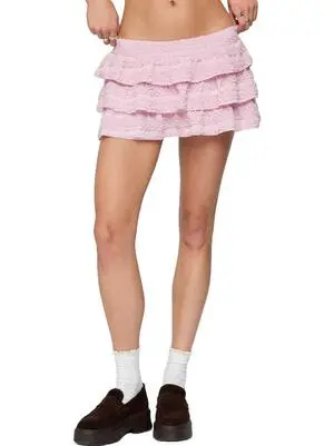 EDIKTED Margaux Low Rise Tiered Ruffle Mini Skirt - Pink
