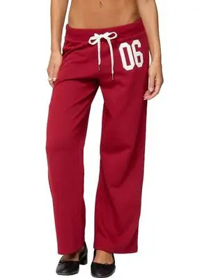 EDIKTED Wide Leg Cotton Blend Drawstring Sweatpants - Burgundy