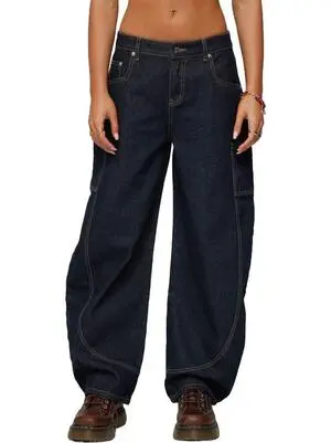 EDIKTED Low-rise Barrel Leg Jeans - Dark-blue