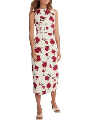Mint Velvet Rose Print Midi Dress - Red