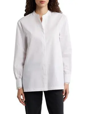 ALLSAINTS Ethel Lace Trim Woven Shirt - White