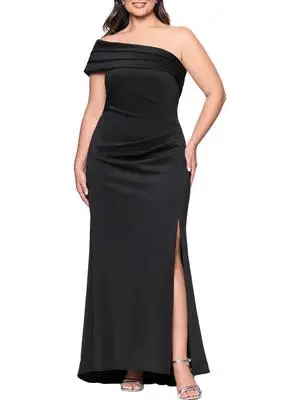 XSCAPE EVENINGS Pleated One-shoulder Mermaid Gown - Black