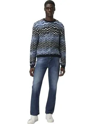 Missoni Crew Neck Geometric Zigzag Pattern Sweater - Blue