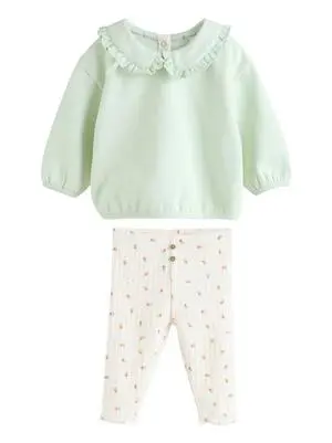 NEXT Frill Collar Sweater & Printed Leggings Set - Green