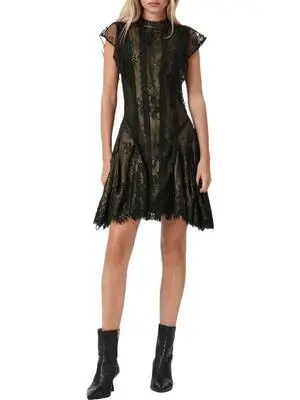 ALLSAINTS Fleur Lace Minidress - Metallic Gold