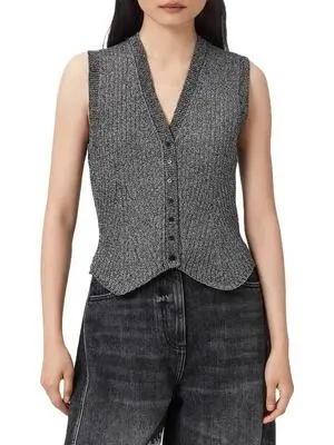 ALLSAINTS Cruz Shine Knit Waistcoat - Metallic Silver