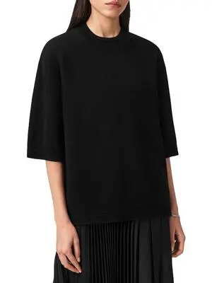 ALLSAINTS Nika Elbow Sleeve Wool Sweatshirt Black
