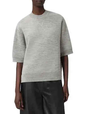 ALLSAINTS Nika Elbow Sleeve Wool Sweatshirt Grey Marl