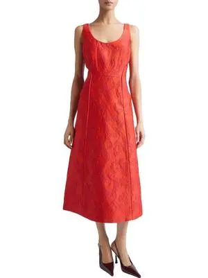 EMILIA WICKSTEAD Labrina Bouclé Floral Jacquard Sleeveless Column Gown - Red