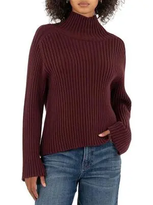 Kut From The Kloth Hera Mock Neck Rib Sweater - Raisin
