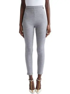 Balmain Virgin Wool & Cotton Blend Leggings - Light Grey