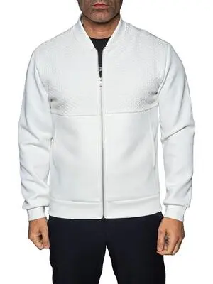 MACEOO Embossed Lambskin Leather Bomber Jacket - White