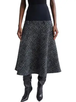 DIESEL® O-grace Bouclé Tweed & Jersey Midi Skirt - Deep Black