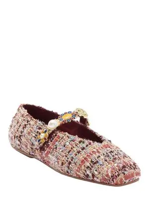 Jeffrey Campbell Amarissa Mary Jane Flat Wine Beige Tweed