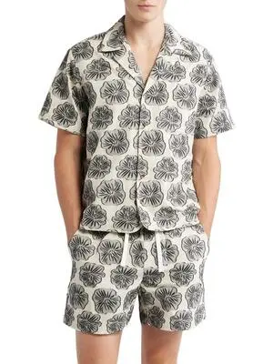 RIZORT Hibiscus Print Camp Shirt - White