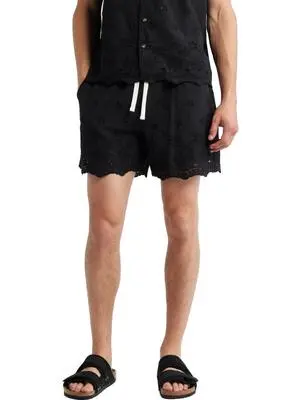 RIZORT Banks Embroidered Eyelet Cotton Shorts - Black