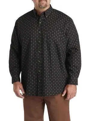 HARBOR BAY BY DXL Big & Tall Easy-care Leaf Print Sport Shirt - Black