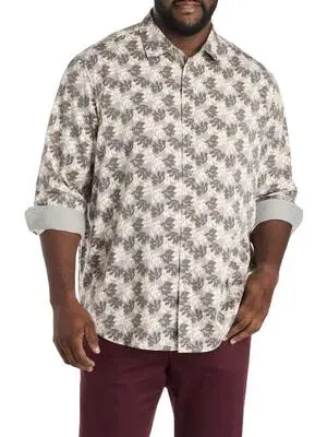 SYNRGY BY DXL Big & Tall Rolled-sleeve Floral Print Sport Shirt - Grey