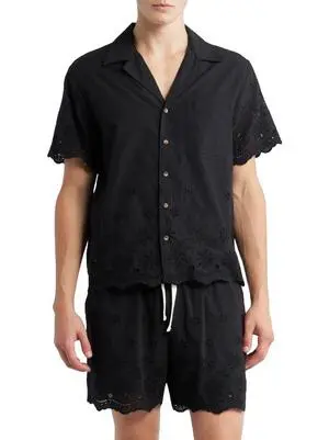 RIZORT Banks Eyelet Embroidery Camp Shirt - Black