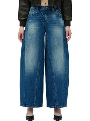 BAYEAS Mid-rise Wide Barrel Jeans - Retro Medium Blue