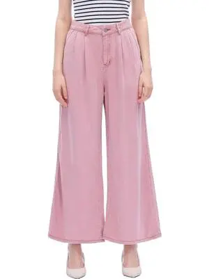 BAYEAS Pleated High-waist Wide-leg Ankle Pants - Pink