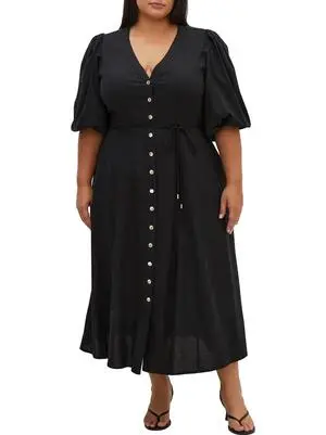 CITY CHIC Bella Puff Sleeve Button-Up Dress
