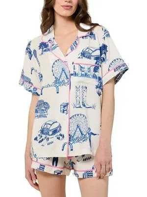 KATIE KIME Dallas Toile Shorts Set - Navy