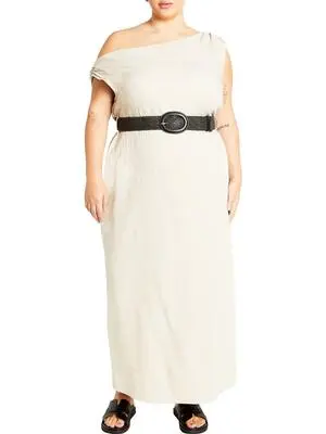 City Chic Lana One-shoulder Linen-blend Maxi Dress - Stone