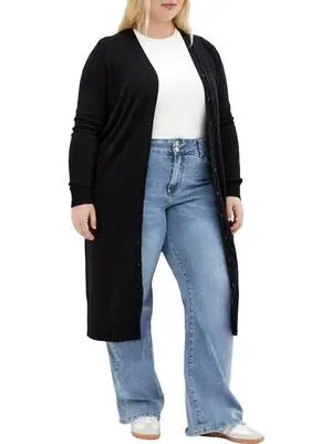 City Chic Josie Longline V-neck Cardigan - Black