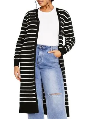City Chic June Long Cardigan - Stripe