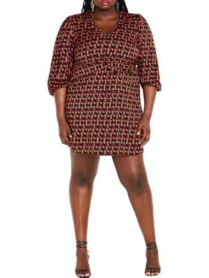 City Chic Georgie Long Sleeve Dress - Print