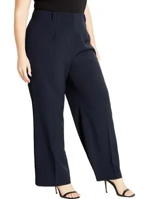 City Chic Soraya Pleat Wide-leg Trousers - Navy