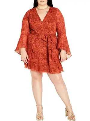 City Chic Lexi Long Sleeve Faux Wrap Minidress - Paisley
