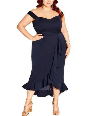 City Chic The Hypnotise Faux Wrap Midi Dress - Dark Navy