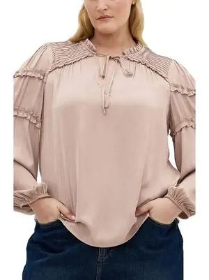City Chic Ruffle Puff Sleeve Peasant Blouse Stone