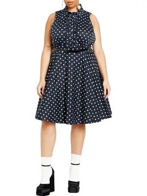 City Chic Nellie Polka Dot A-line Dress - Navy Spot