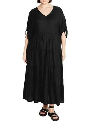 City Chic Jenna Puff Sleeve Dress - Black