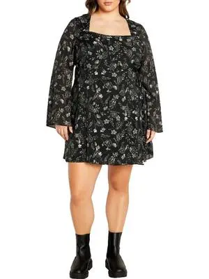 City Chic Emmie Floral Print Mini Dress - Black Print