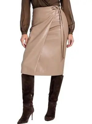 MARCIANO Gladys Faux Leather Wrap Skirt - Beige