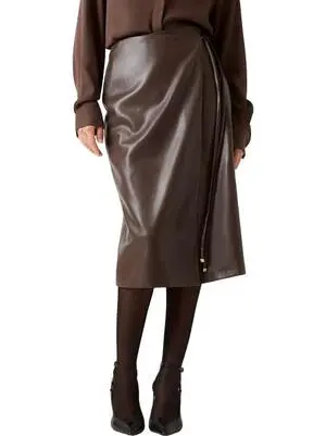 MARCIANO Gladys Faux Leather Wrap Skirt - Brown