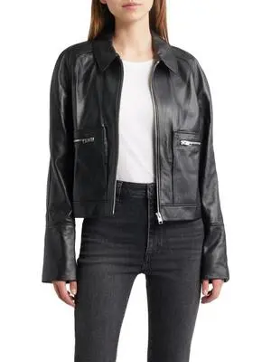 FRAME The Leather Zip Front Jacket - Black