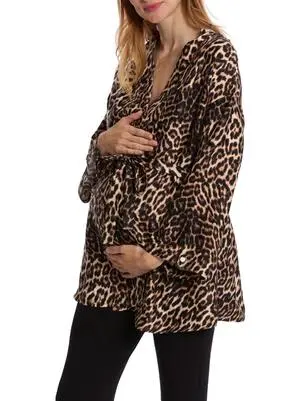 CACHE COEUR Roxane Maternity And Nursing Kimono-inspired Blouse - Leopard