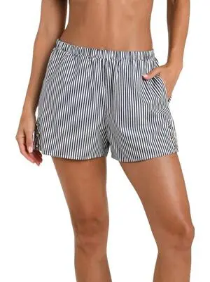 L'Agence Amiya Voyage Striped Cotton Poplin Cover-up Shorts - Black