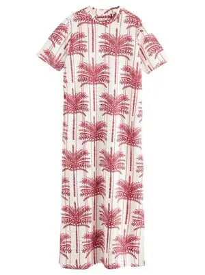 NEXT Palm Tree Print Cotton Maxi T-shirt Dress - Red/ecru