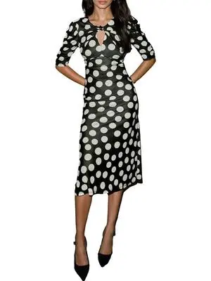LIPSY Spot Keyhole Midi Dress - Monochrome