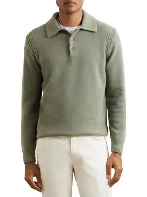 REISS Deansgate Wool & Cashmere Polo Sweater - Sage Green
