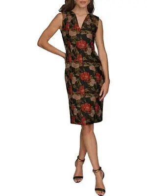 Donna Karan New York Floral Jacquard Sleeveless Dress - Autumn Red Multi